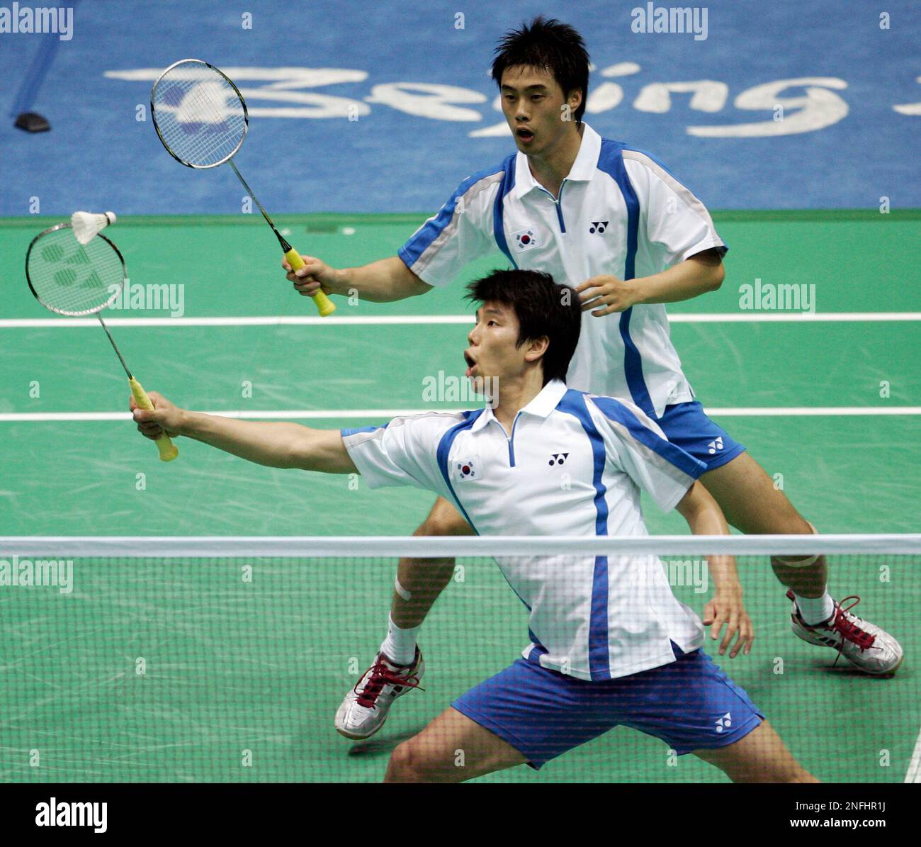 South Korea's Hwang Ji-man, front, and teammate Lee Jae-jin in action ...