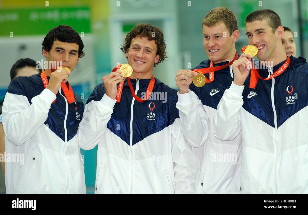 U.S. men's 4x200-meter freestyle relay team members, from left, Ricky ...