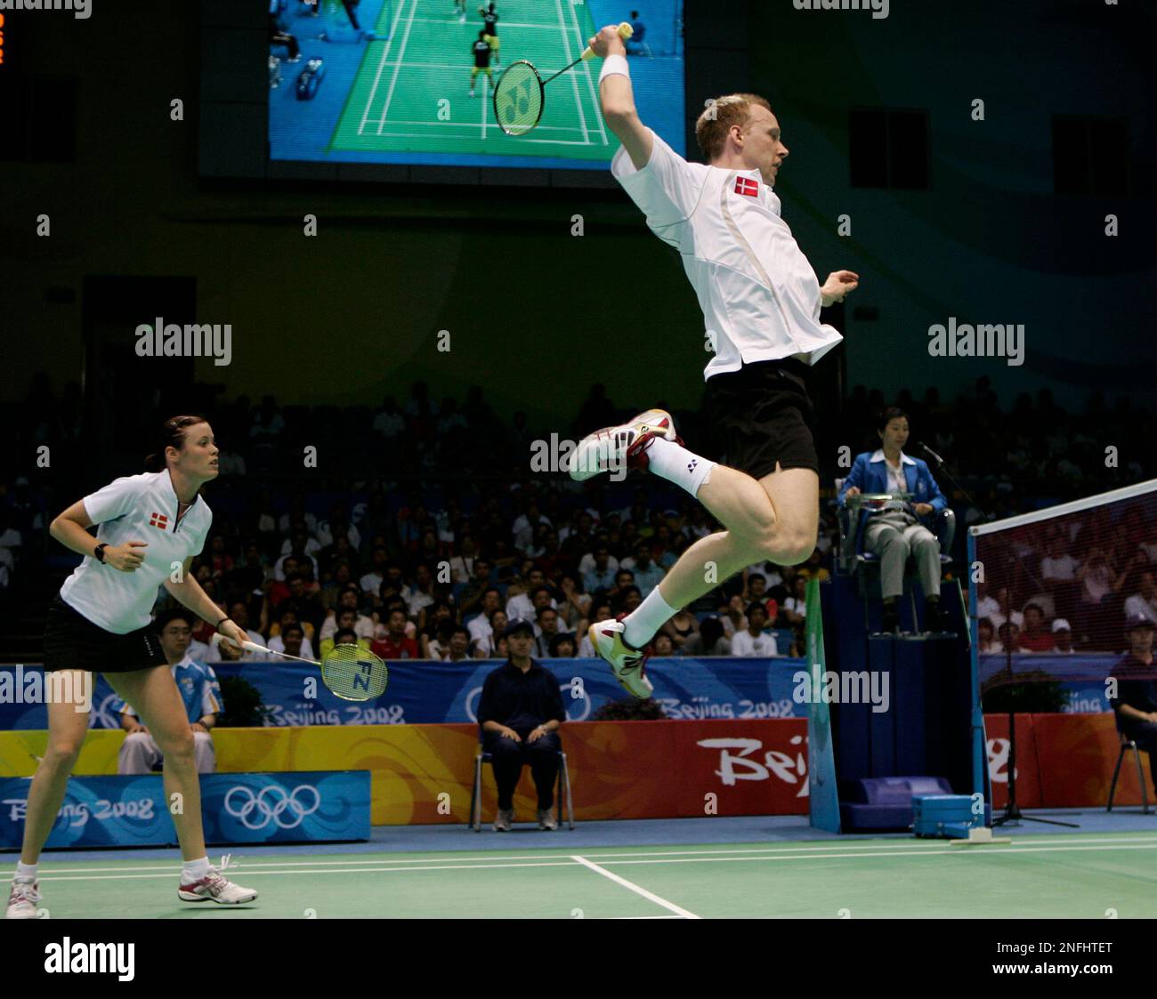 Denmark's Thomas Laybourn leaps in the air to celebrate his win against ...