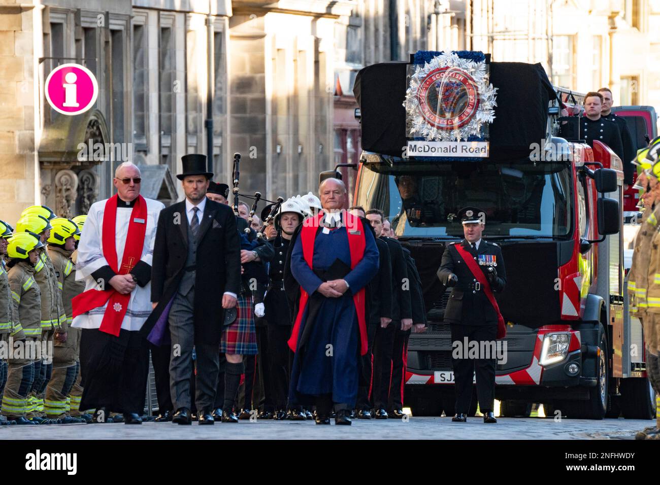 Edinburgh, Scotland, UK. 17 February 2023. Funeral of firefighter Barry ...