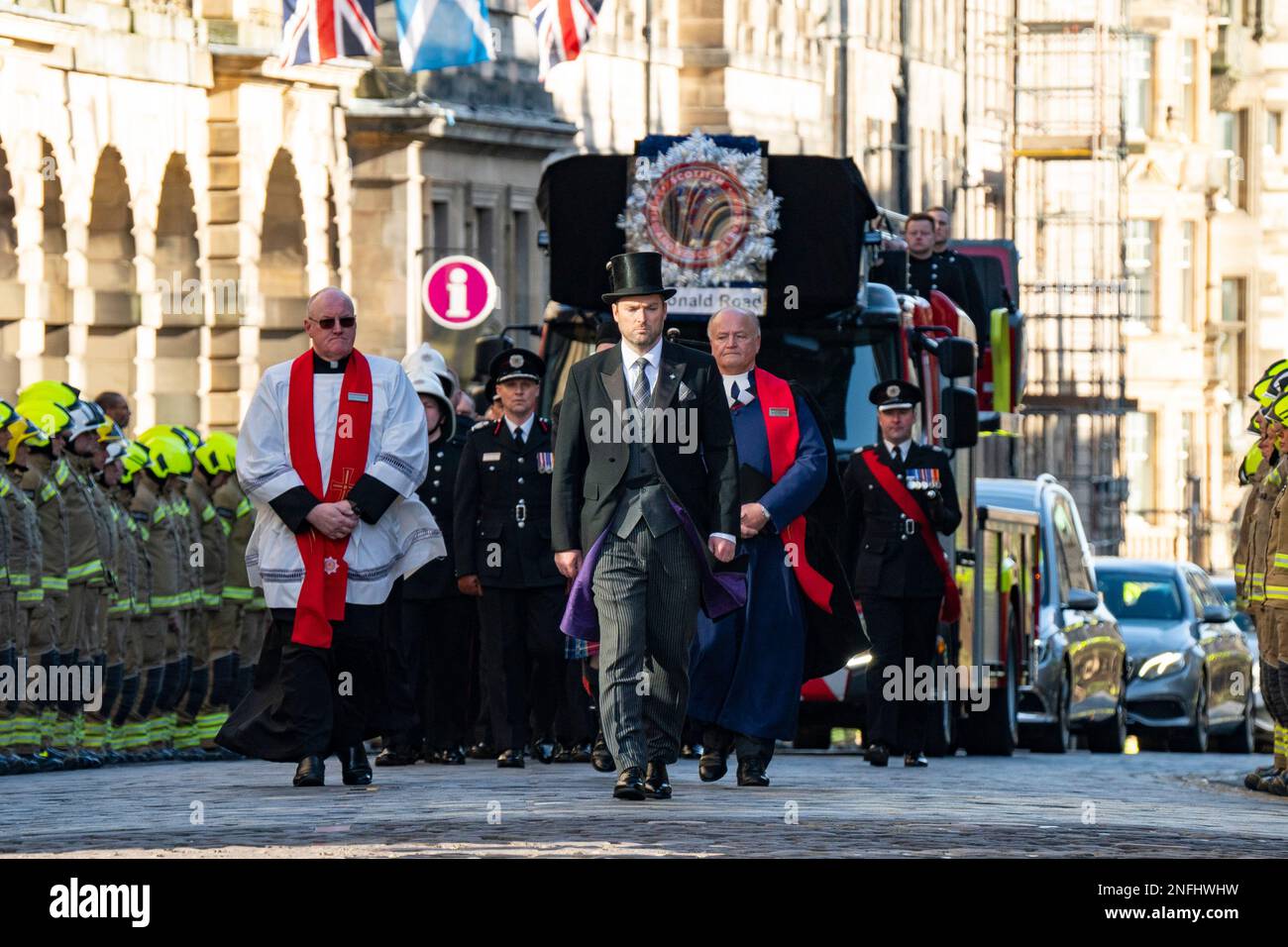 Edinburgh, Scotland, UK. 17 February 2023. Funeral of firefighter Barry ...