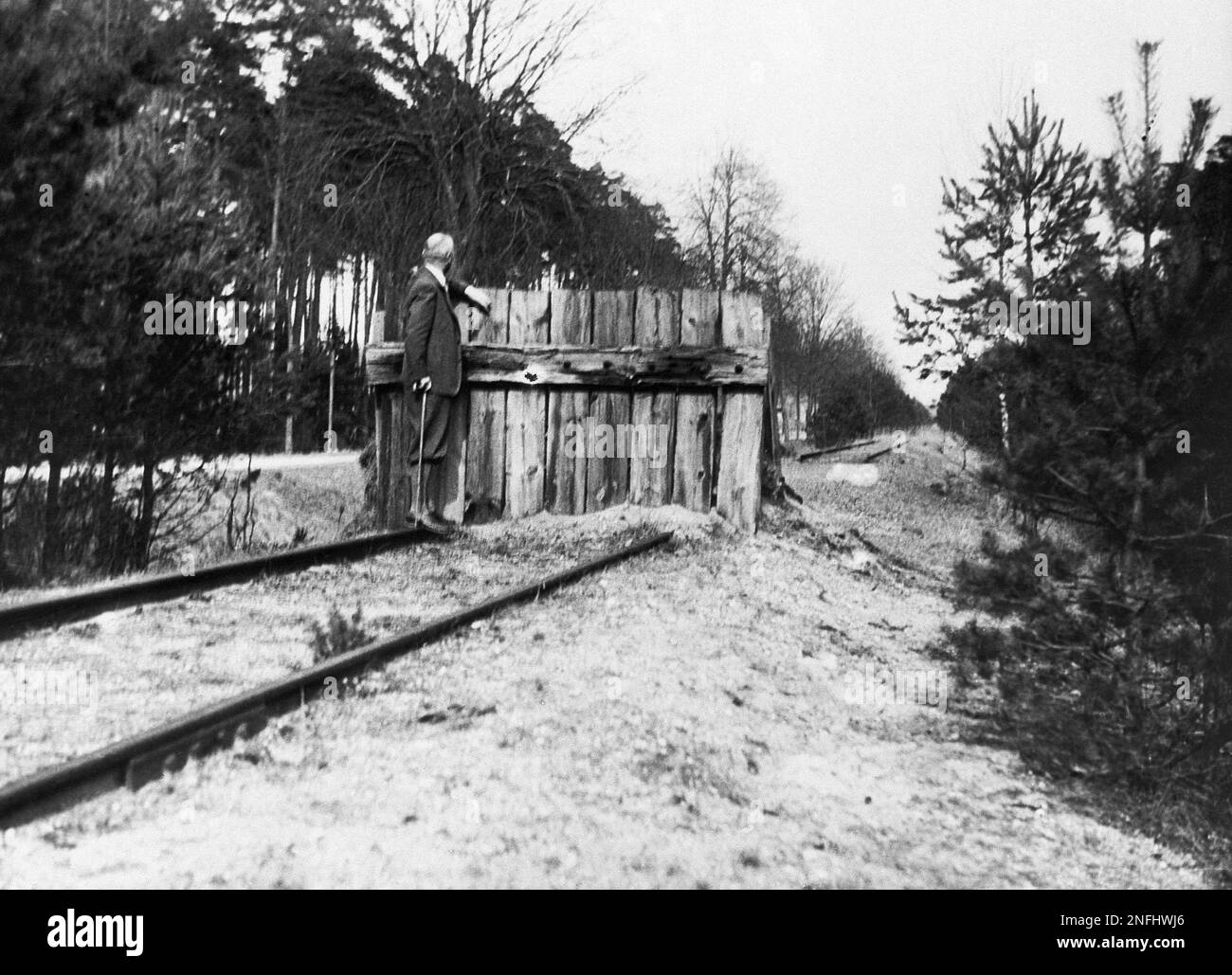 An abandoned railroad track in Poland on the Polish-German border, seen ...