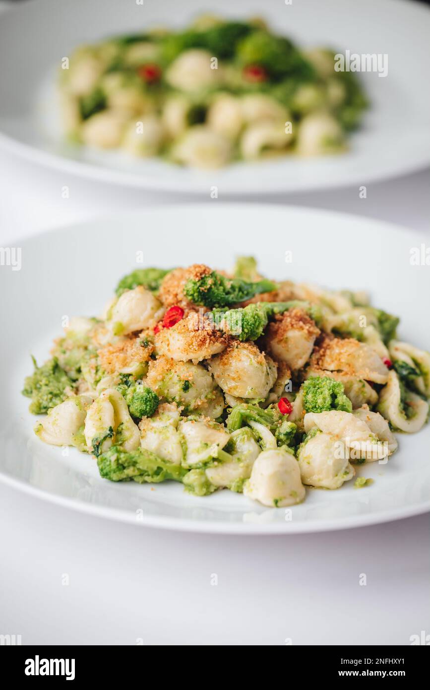 Traditional Orecchiette with cime di rapa pasta from Puglia Stock Photo ...