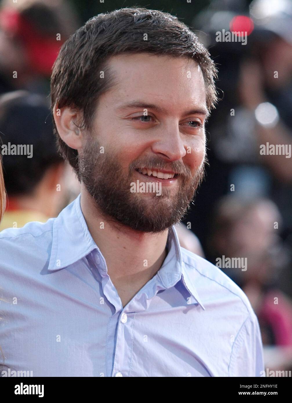 Actor Tobey Maguire poses on the press line at the premiere of the ...
