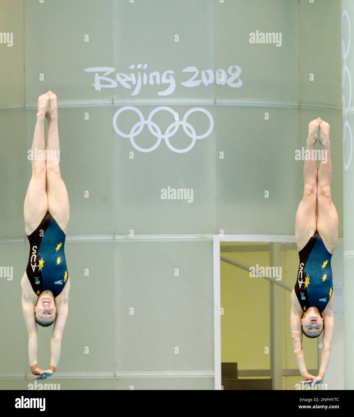 Briony Cole, left, and Melissa Wu of Australia take a practice dive ...
