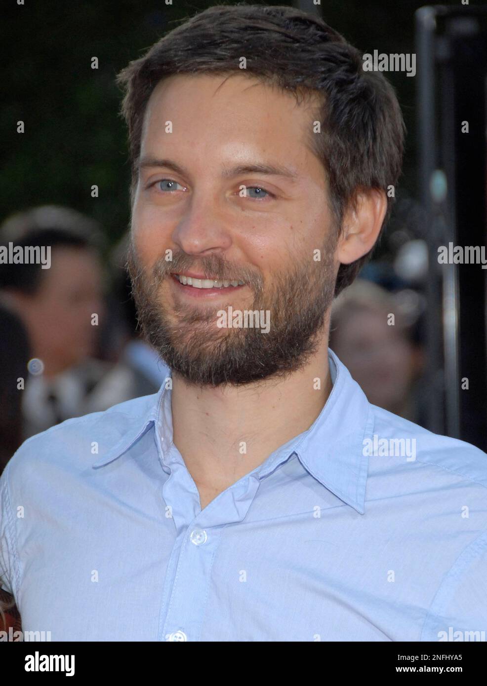 Actor Tobey Maguire poses on the press line at the premiere of the ...