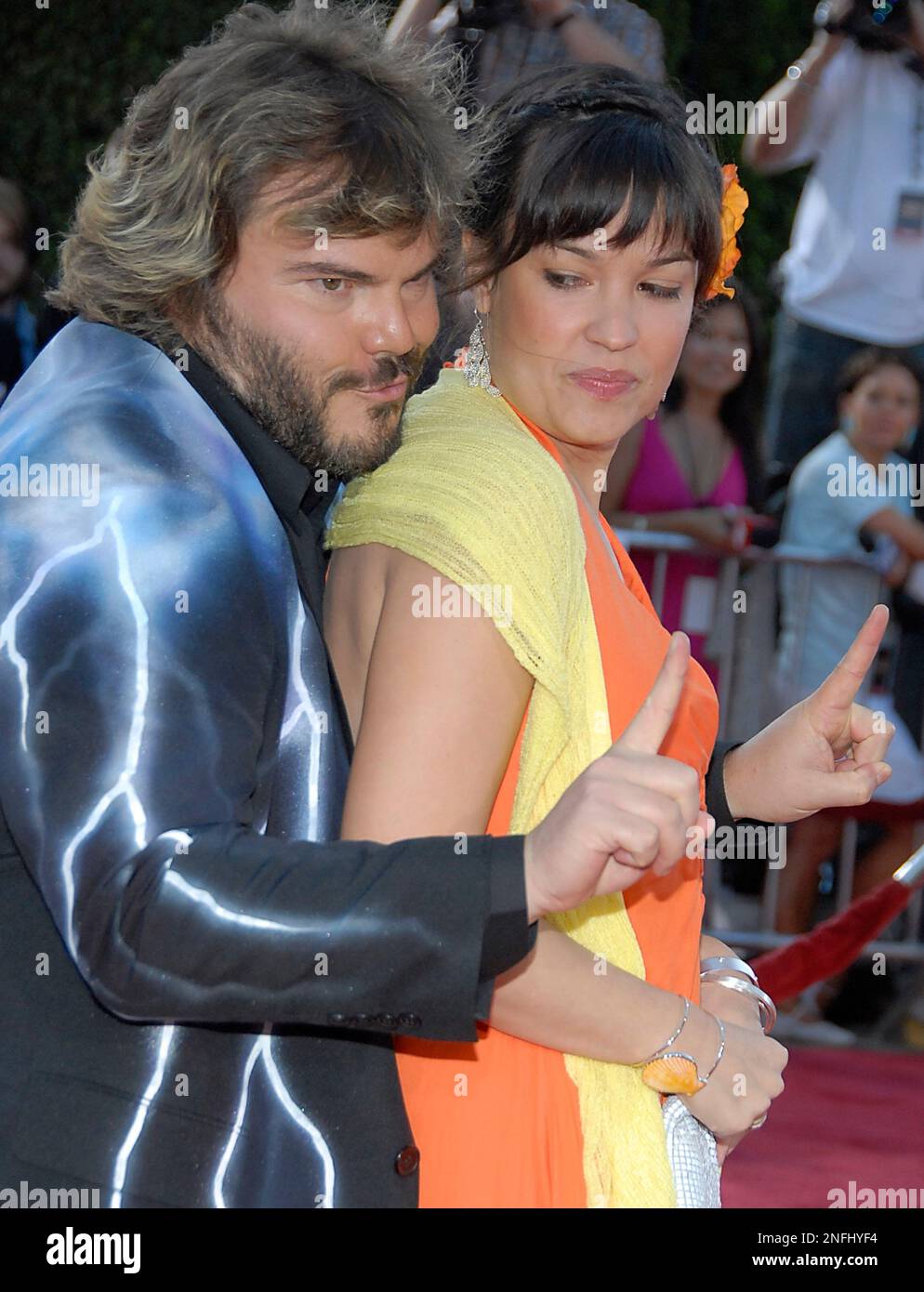 Actor Jack Black, right, and his wife Tanya Haden pose on the press ...