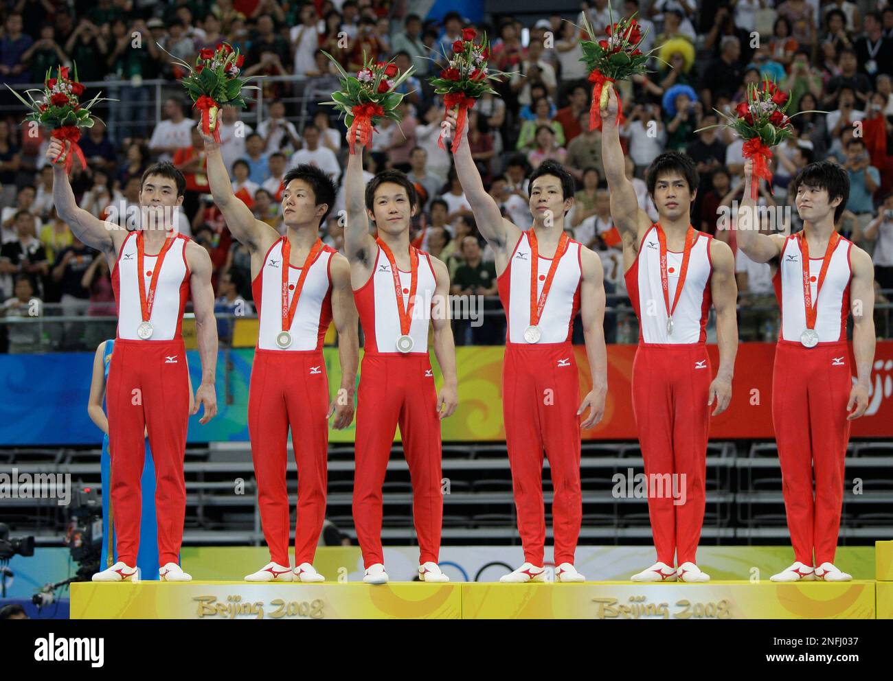 Japan's gymnasts Kashima Takehiro, Nakase Takuya, Uchimura Kohei ...