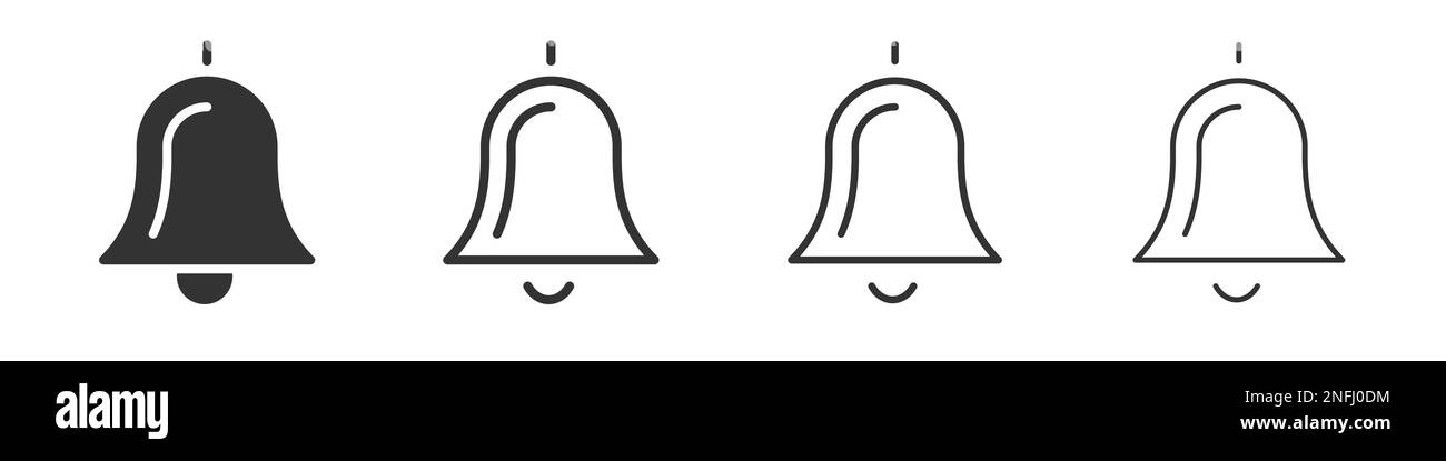 Bell icons collection in two different styles and different stroke ...