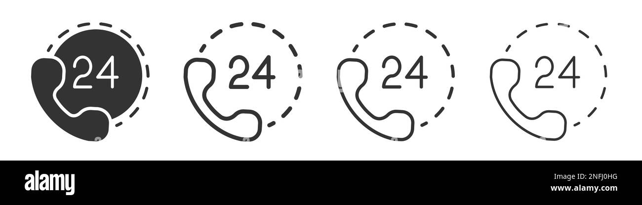 24 hours call icons collection in two different styles and different ...