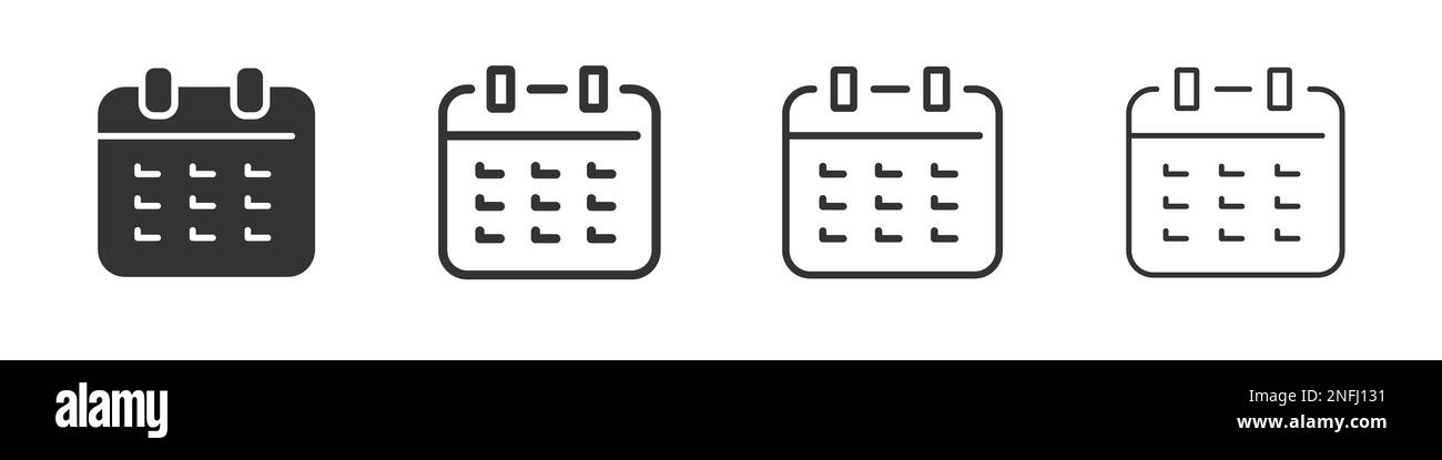 Calendar icons collection in two different styles and different stroke ...