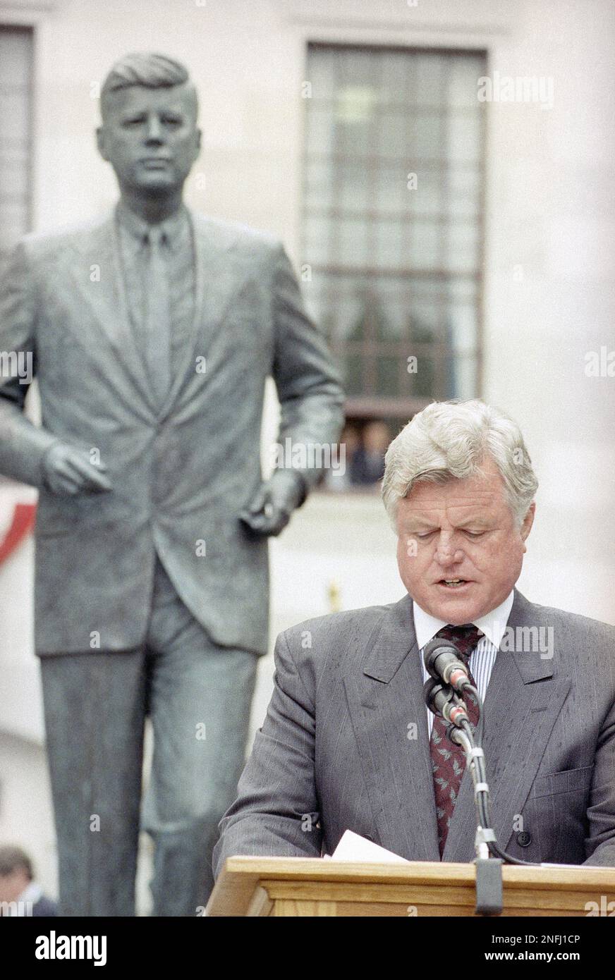 Sen. Edward Kennedy delivers remarks at the unveiling ceremony of a ...
