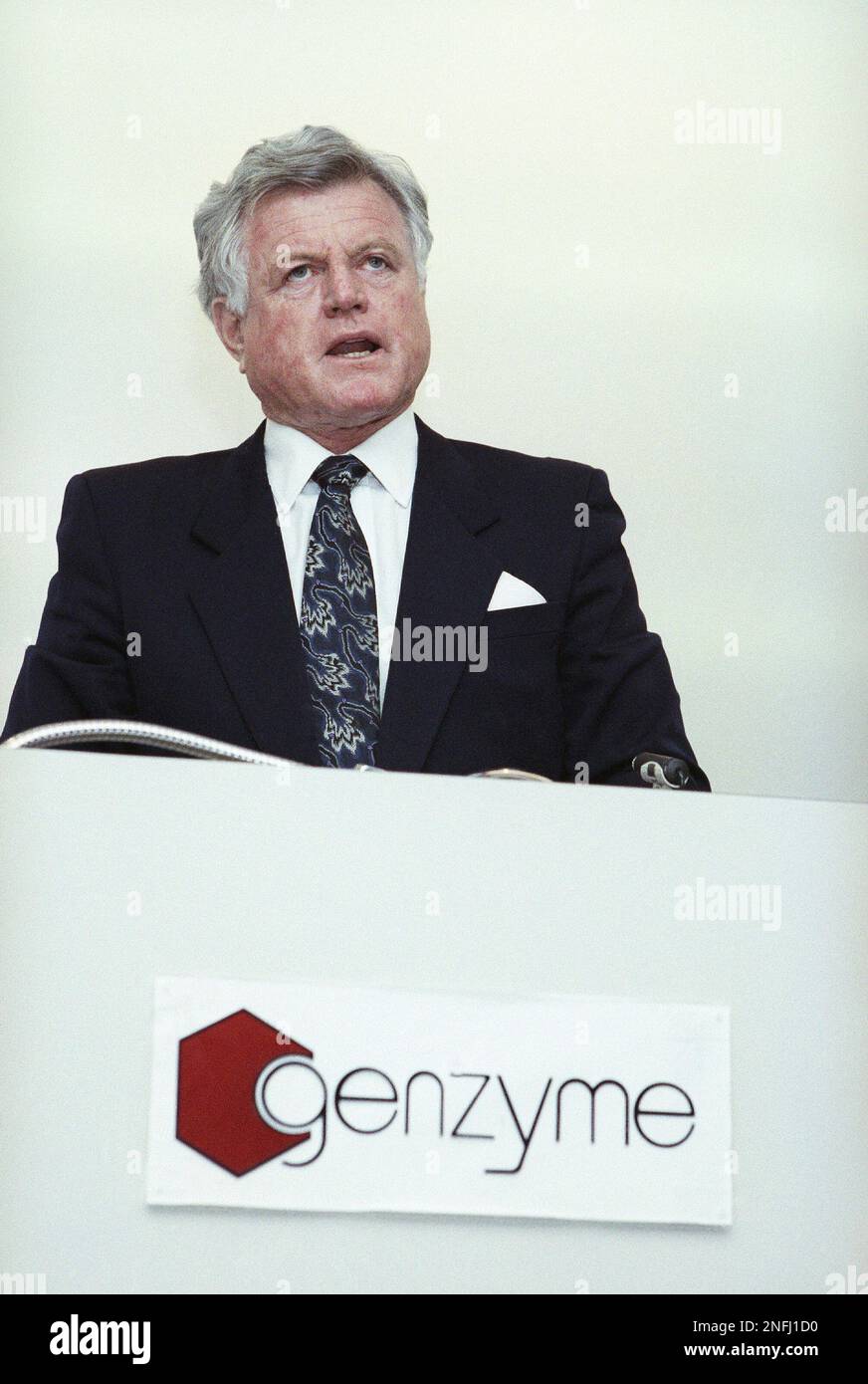 Sen. Edward Kennedy (D-Mass.), gestures during a visit to the Genzyme ...