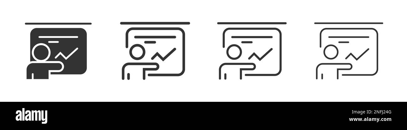 Presentation man icons collection in two different styles and different stroke. Vector ...