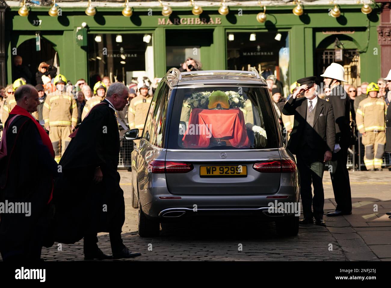 The coffin of Barry Martin in a hearse outside St Giles' Cathedral in ...