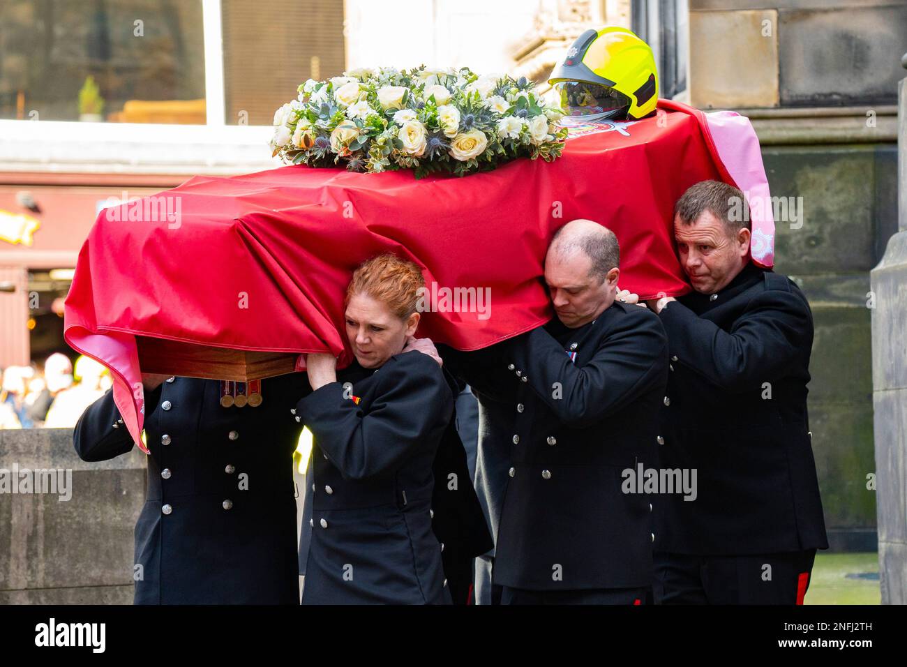 Edinburgh, Scotland, UK. 17 February 2023. Funeral of firefighter Barry ...