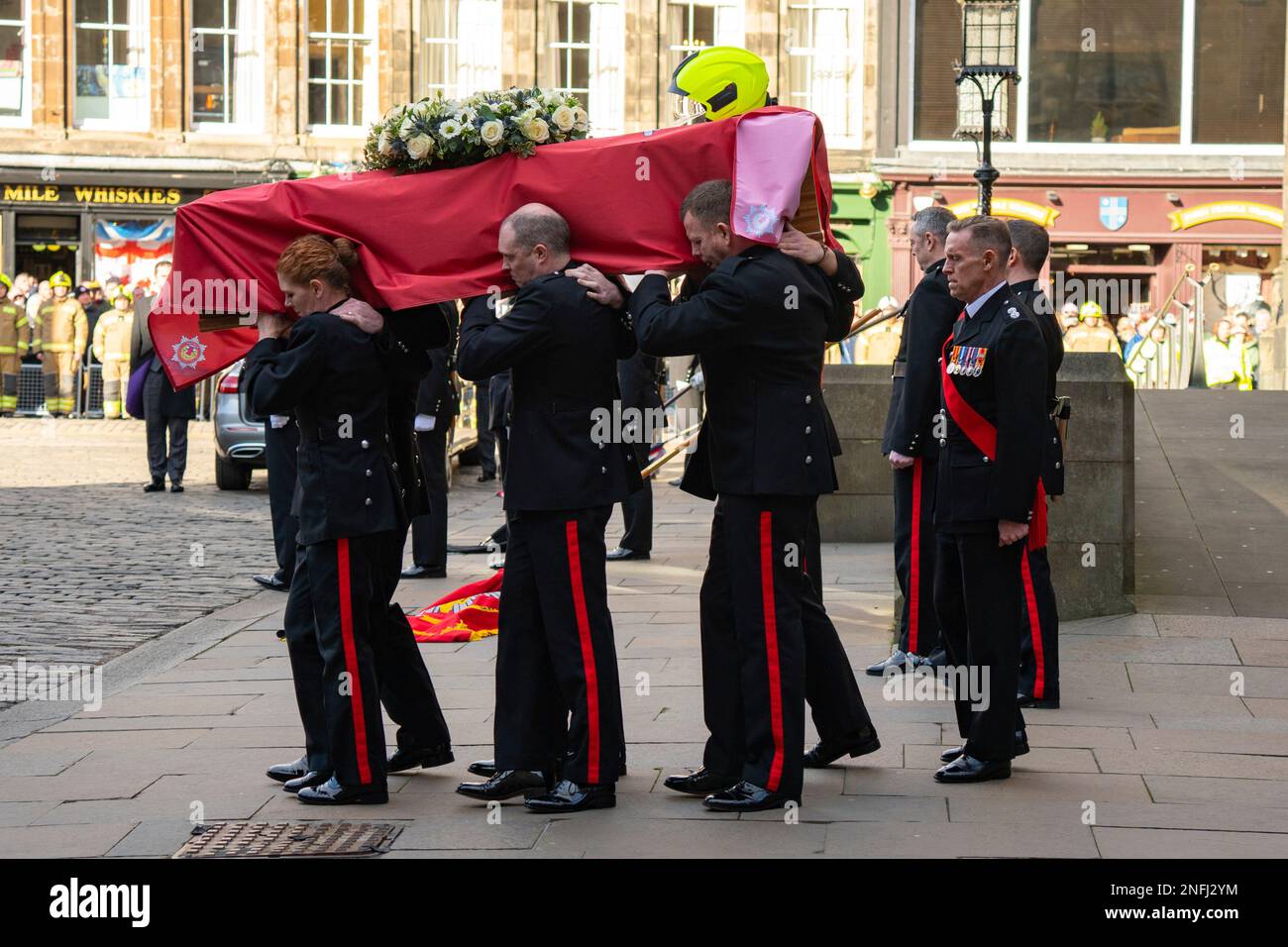 Edinburgh, Scotland, UK. 17 February 2023. Funeral of firefighter Barry ...