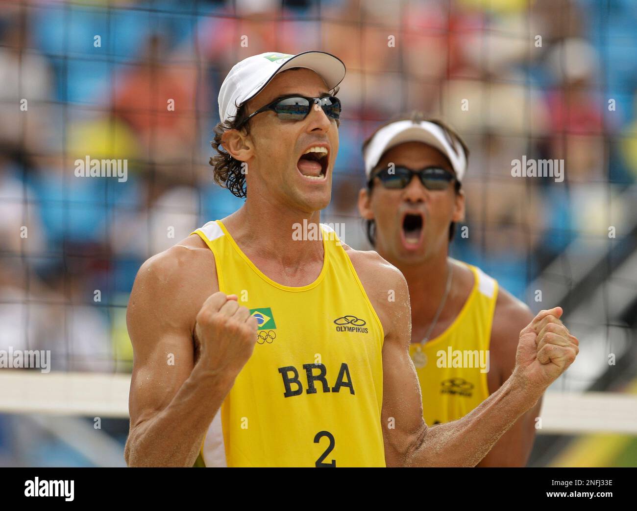 Brazil's Emanuel Rego, left, and Ricardo Santos celebrate during their ...