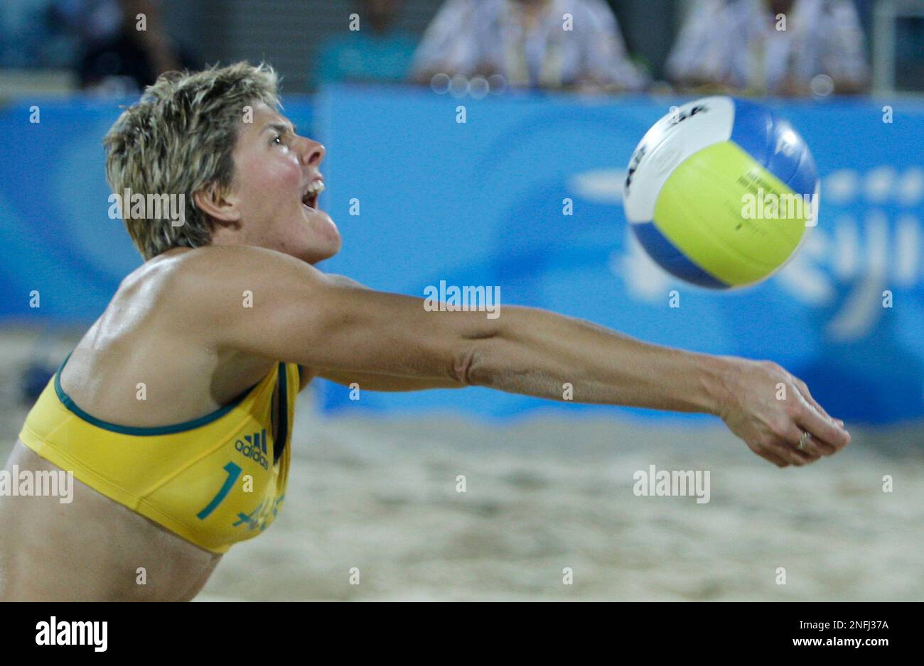 Australia's Natalie Cook returns a shot against Georgia in a beach ...