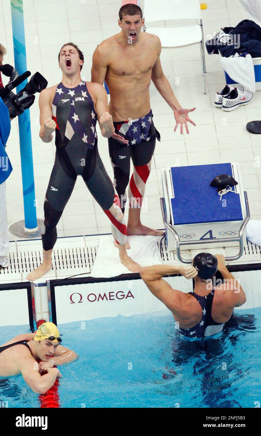 United States' Michael Phelps, Garret Weber-Gale, left, and Jason lezak ...