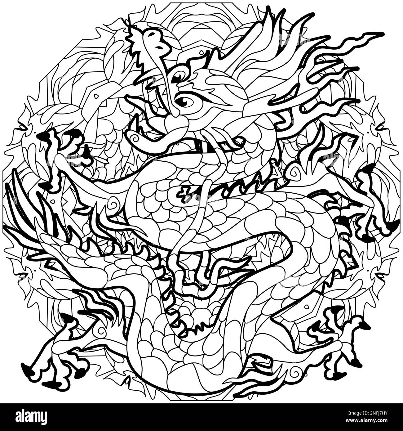 Dragon zentangle styled on mandala for coloring, for t-shirt design ...