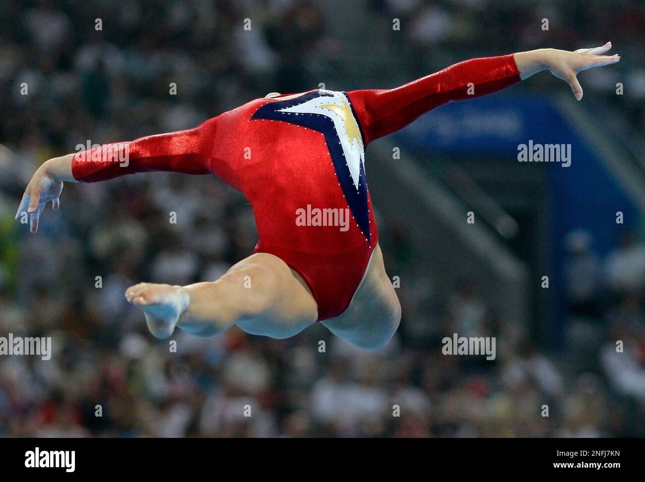 U.S. gymnast Shawn Johnson performs her floor routine during the women ...