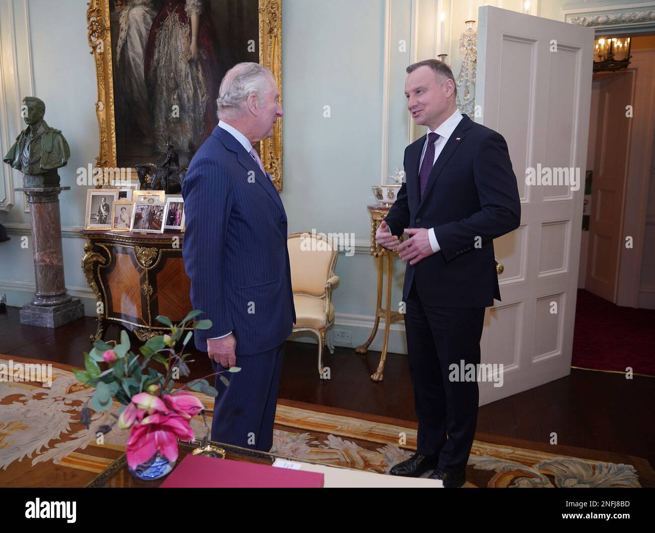 King Charles III receives President Andrzej Duda of Poland, during an ...