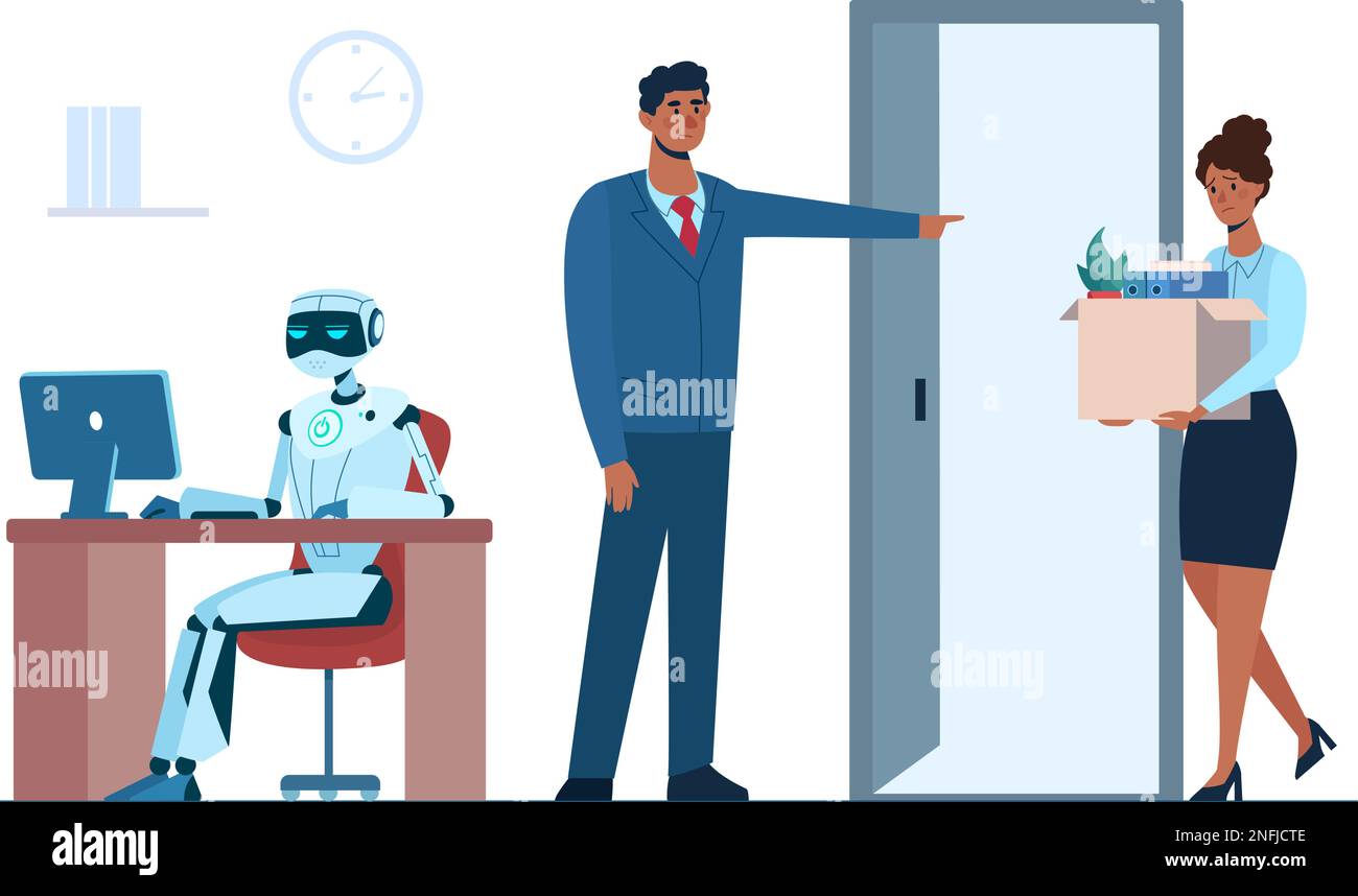 Artificial Intelligence Has Replaced Human She Lost Her Job Due To Robotics The Robot Is In