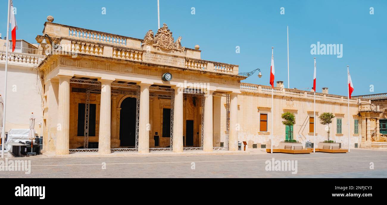 a panoramic view of the facade of the Main Guard building in Valletta ...