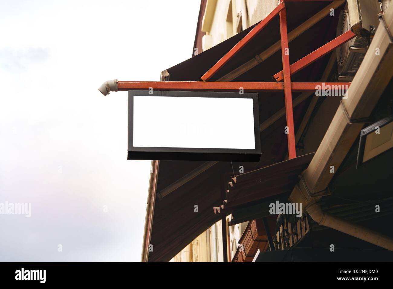 Blank store signboard design mockup in the street Stock Photo - Alamy