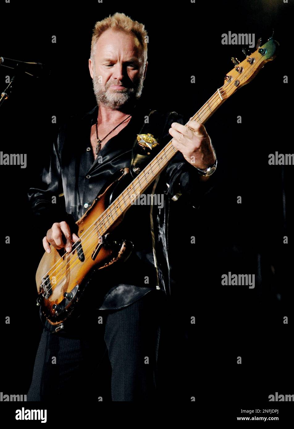 Lead vocalist and bassist Sting and his band The Police perform their ...