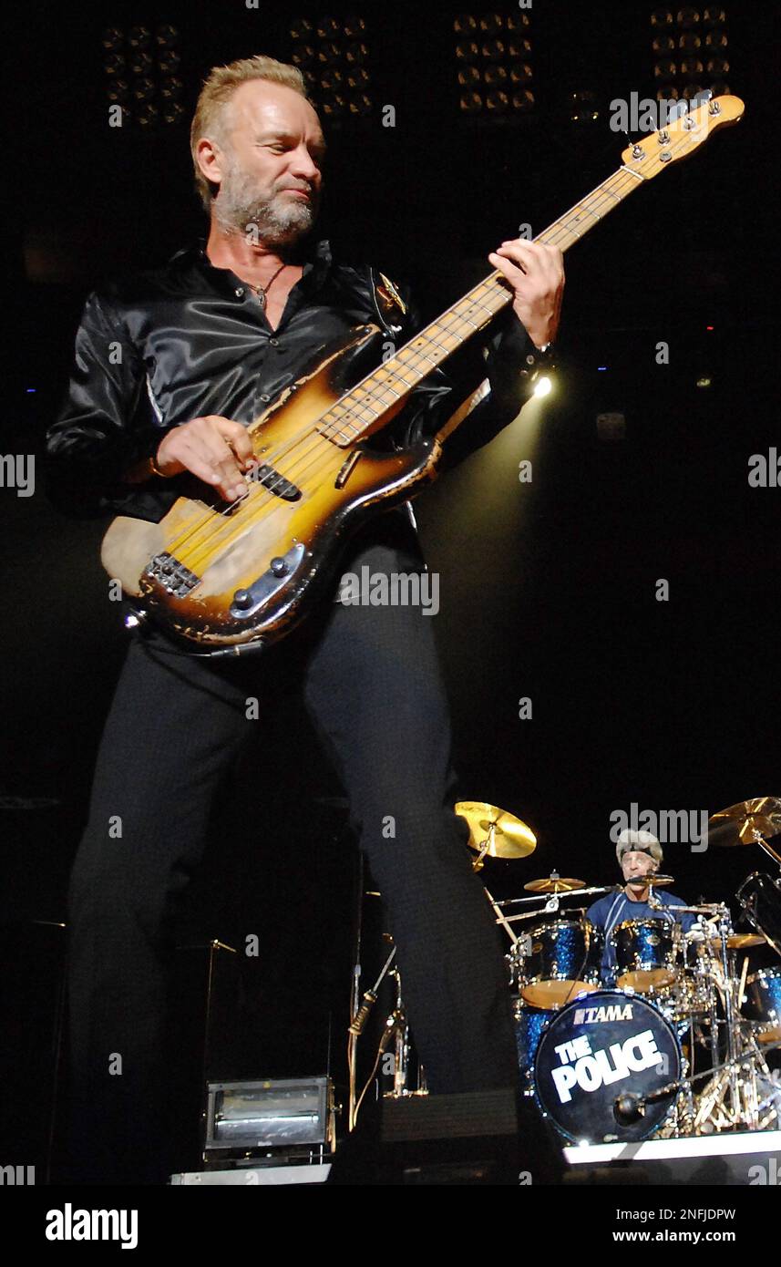 Lead vocalist and bassist Sting and his band The Police perform their ...