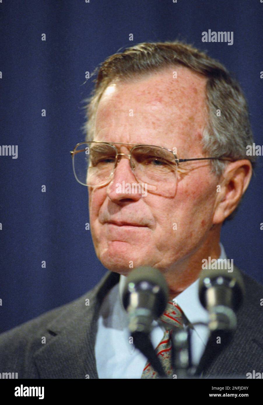 President George H W Bush pauses while addressing the family Values ...