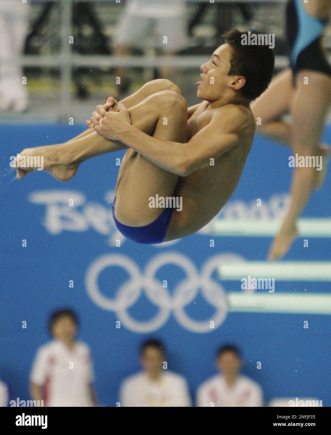 British 14-year-old diver Tom Daley performs during a training session ...