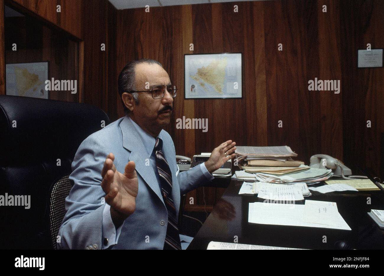 Nicaraguan President Anastasio Somoza Debayle is shown in his bunker in ...