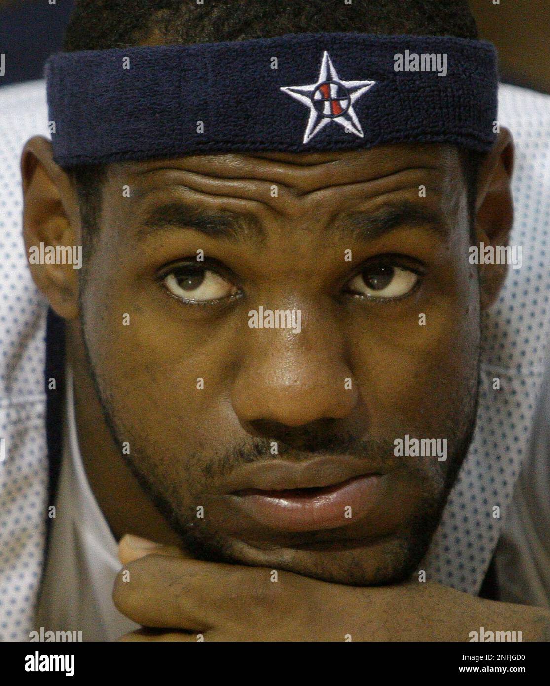 Team USA basketball player Lebron James is shown during stretching ...