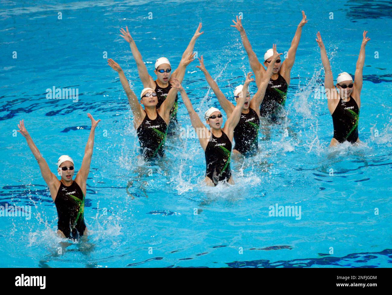 Japanese synchronized swimming team members go through their training ...