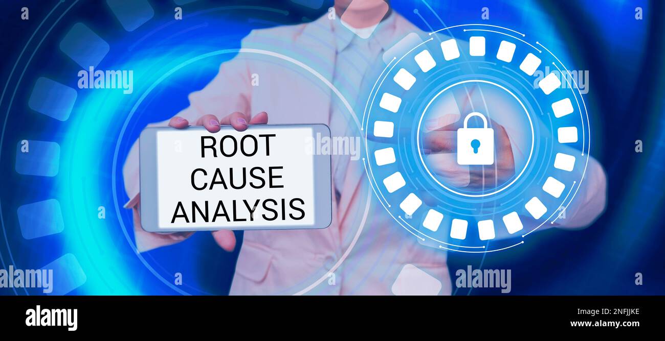 Hand writing sign Root Cause Analysis. Concept meaning Method of ...