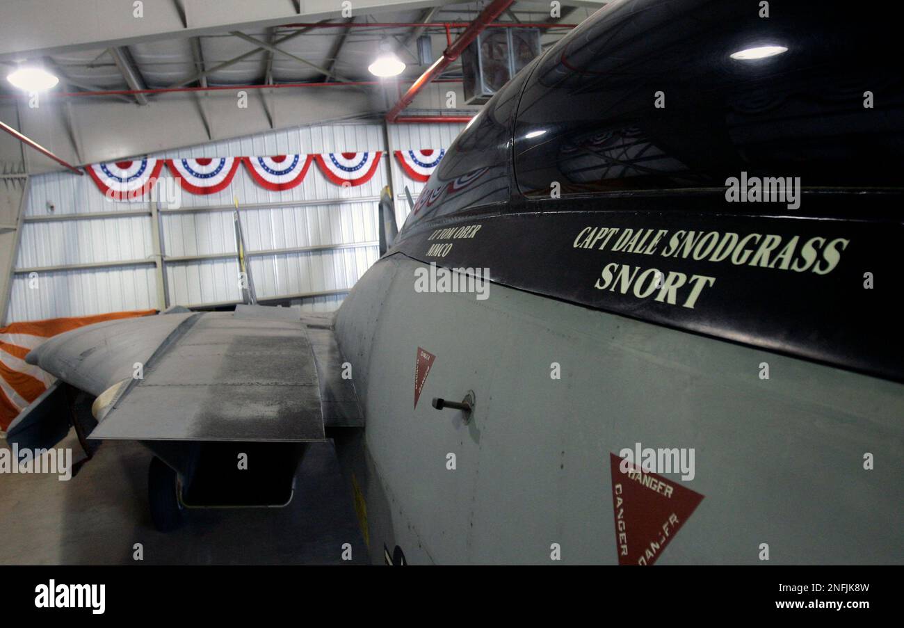 The cockpit of an F14D with the name of Dale Snodgrass is shown at ...