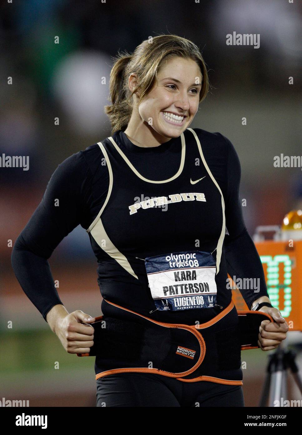 Kara Patterson smiles during the women's javelin final at the U.S ...