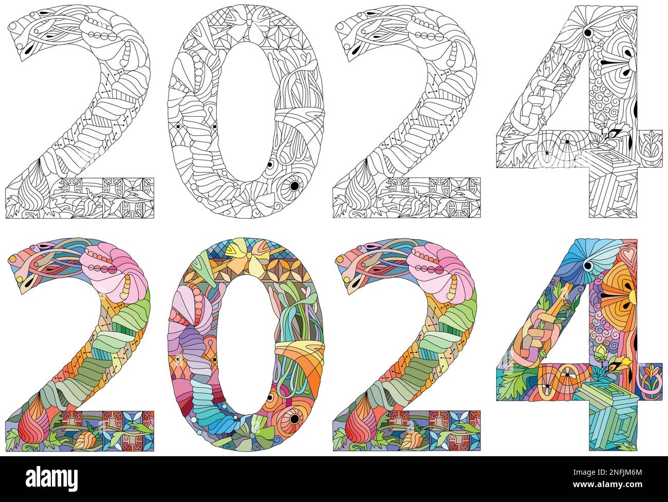2024 logo text design for coloring. Design template Celebration ...