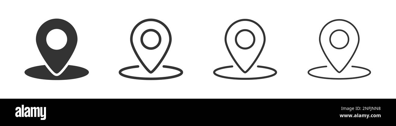 Pin icons collection in two different styles and different stroke ...