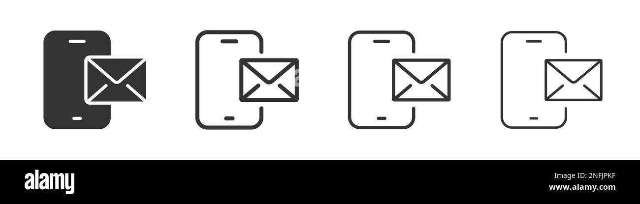 Smartphone with mail icons collection in two different styles and ...