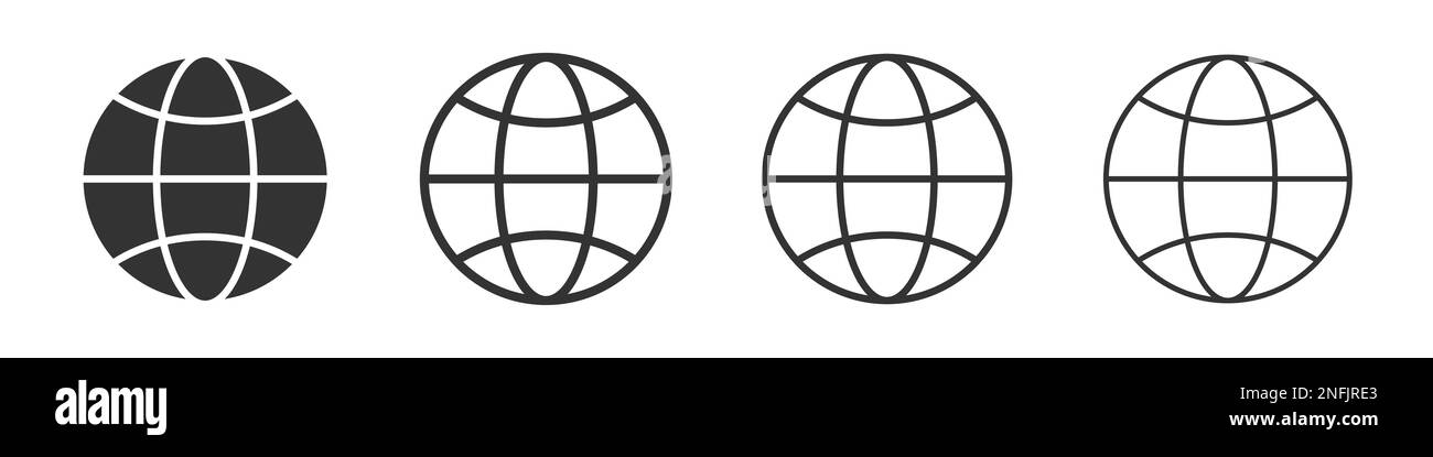 Web globe icons collection in two different styles and different stroke ...