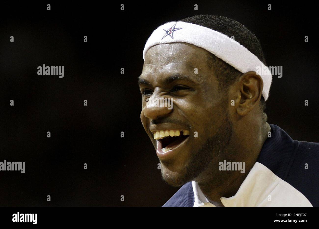 United States Olympic basketball team player Lebron James smiles during ...