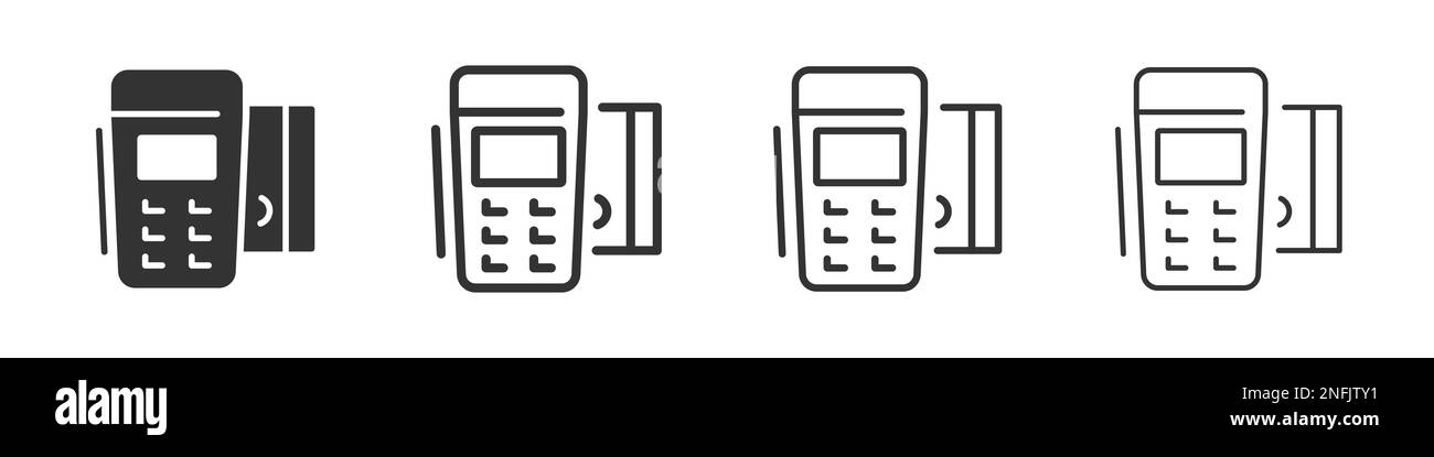 POS terminal icons collection in two different styles and different ...