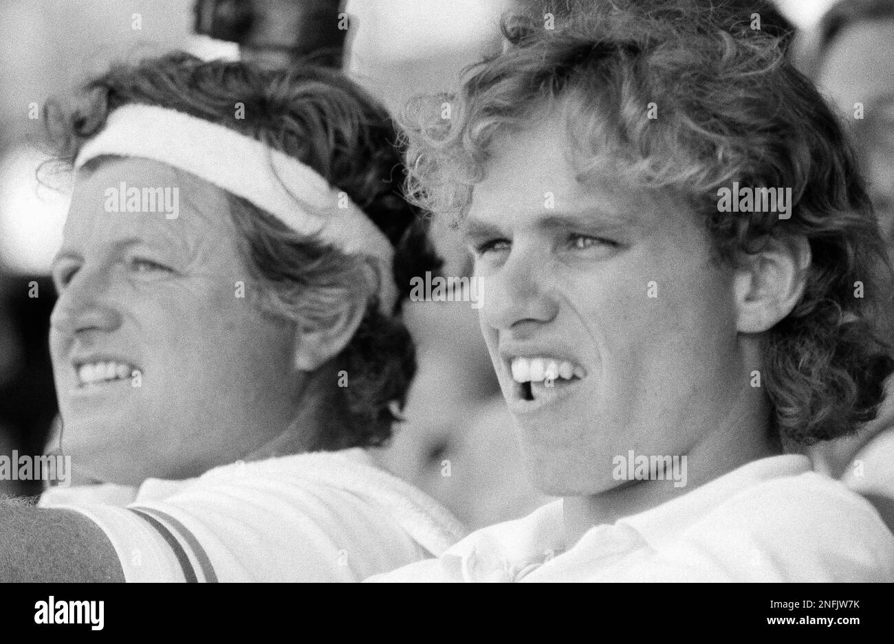 Edward Kennedy, left, and his nephew, Joseph Kennedy II, watch the ...