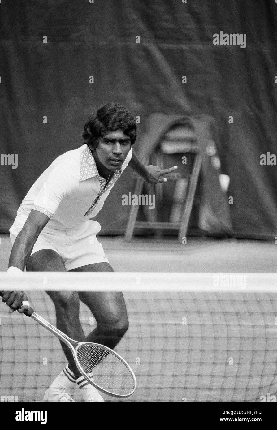 Indian tennis player Vijay Amritraj executes powerful forearm return ...