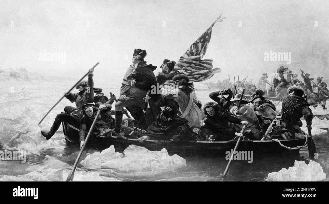 General George Washington and troops crossing the Delaware River in ...
