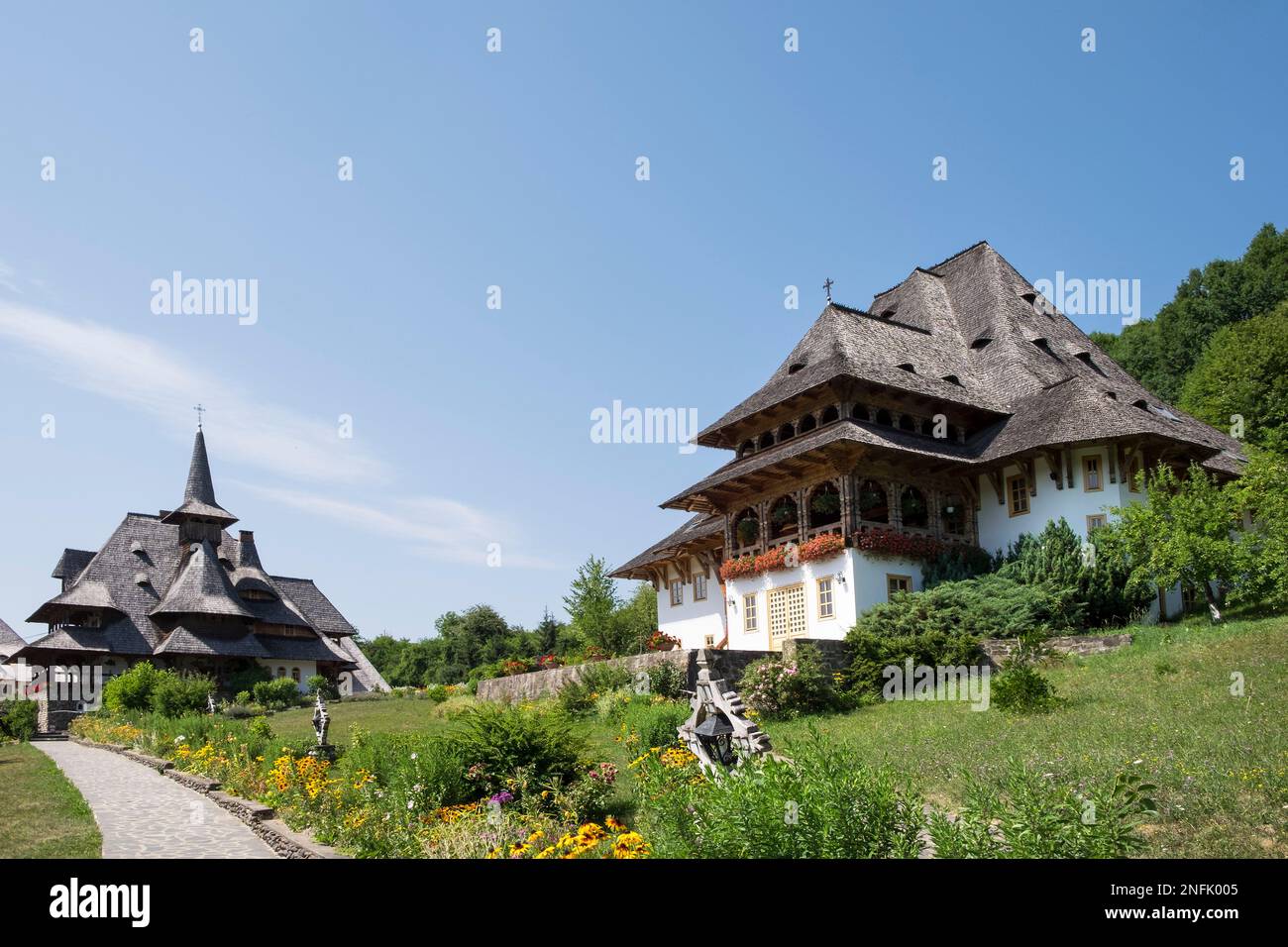 Romania. Maramures. Barsana. Wooden churches at Barsana Monastery Stock Photo - Alamy